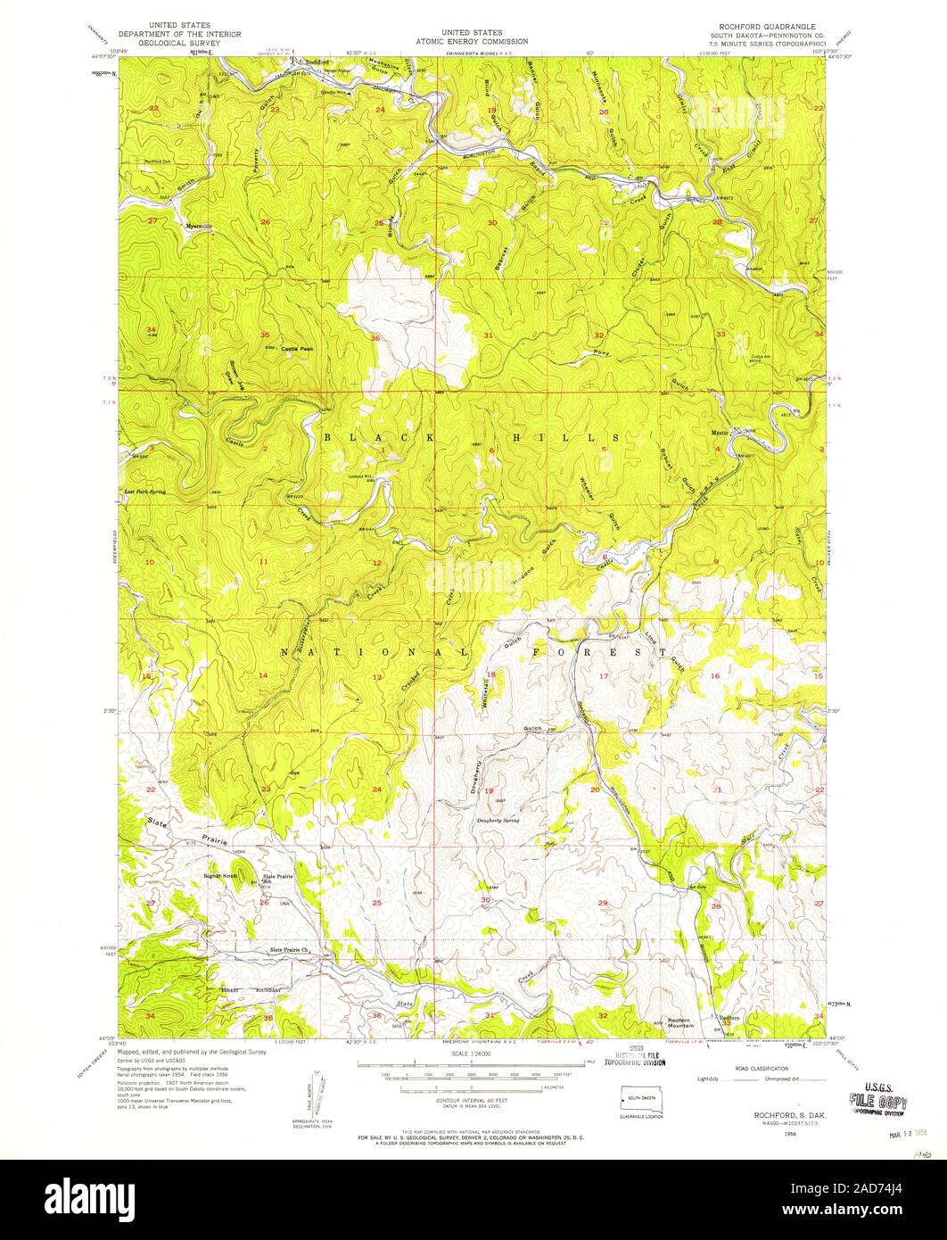 USGS TOPO Map South Dakota SD Rochford 344132 1956 24000 Restoration ...
