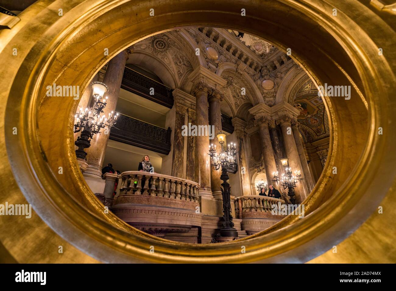 An interior view of Opera de Paris, Palais Garnier. It was built from ...