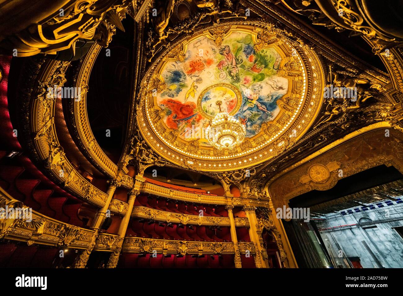 An interior view of Opera de Paris, Palais Garnier. It was built from ...