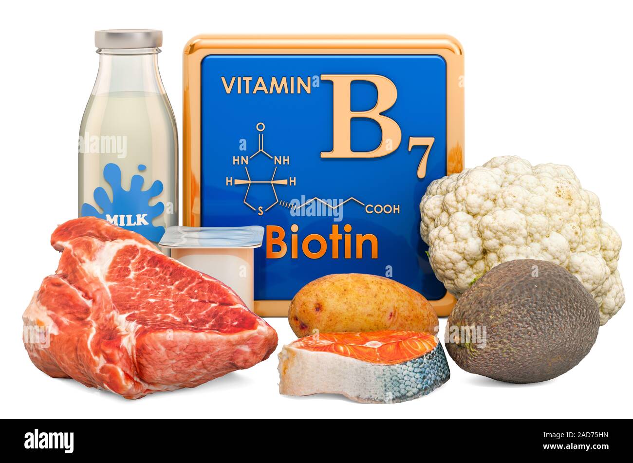 Foods Highest in Vitamin B7, Biotin. 3D rendering isolated on white ...