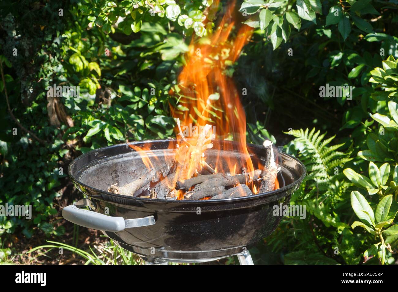 Barbecue lit in a garden before grilling meat Stock Photo - Alamy