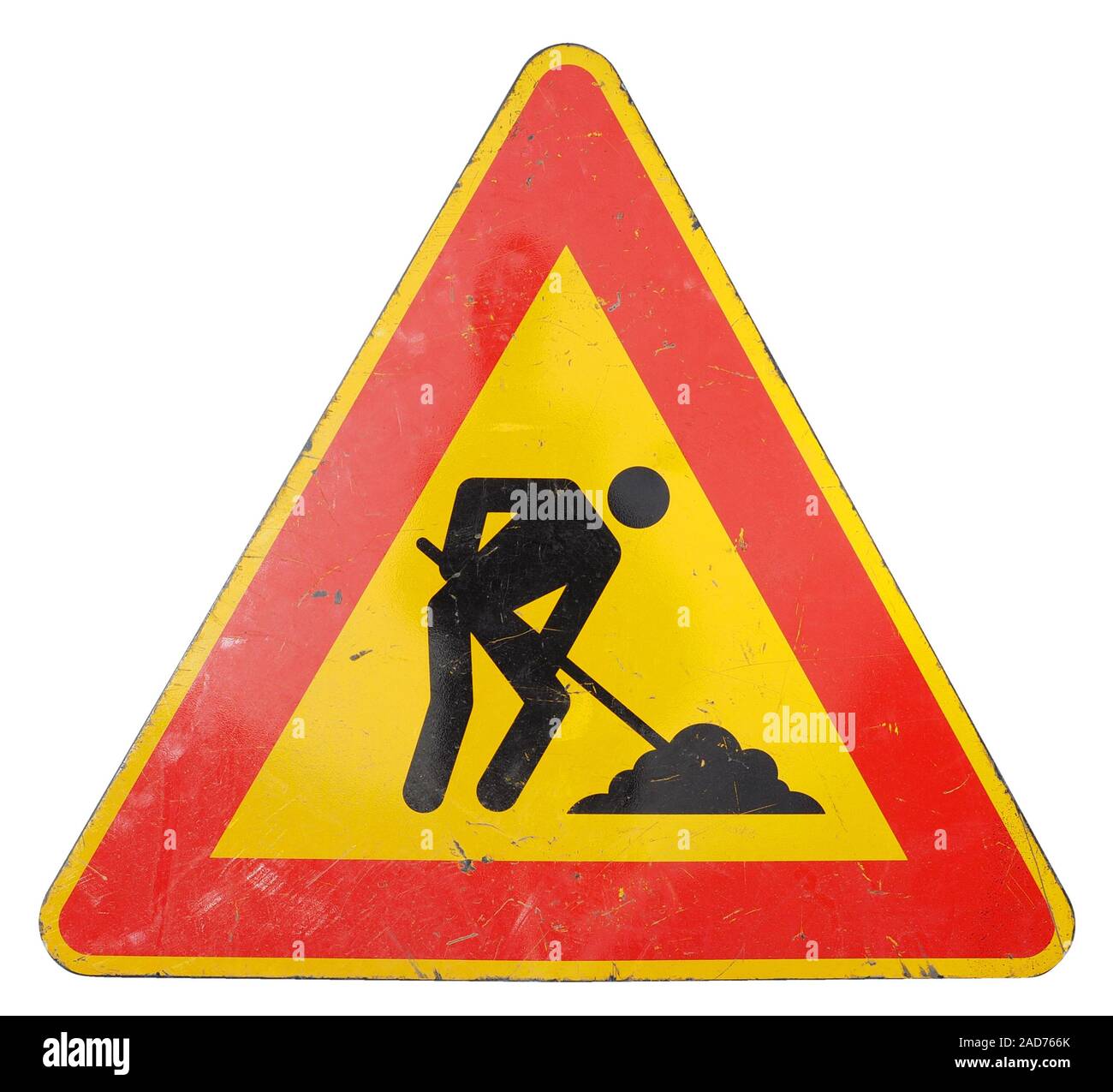 road works sign isolated over white Stock Photo - Alamy