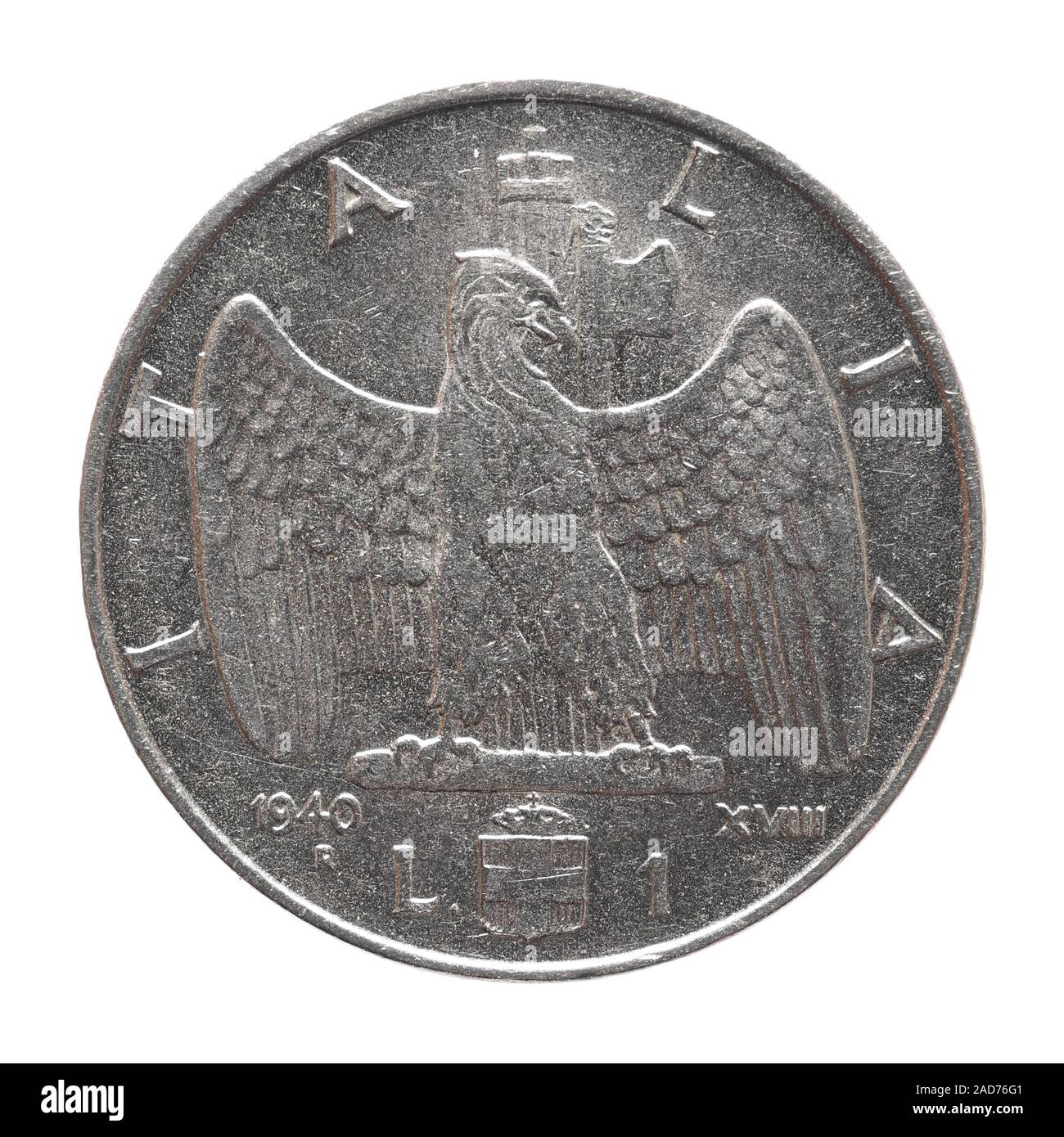 Old Italian Lira isolated over white Stock Photo - Alamy