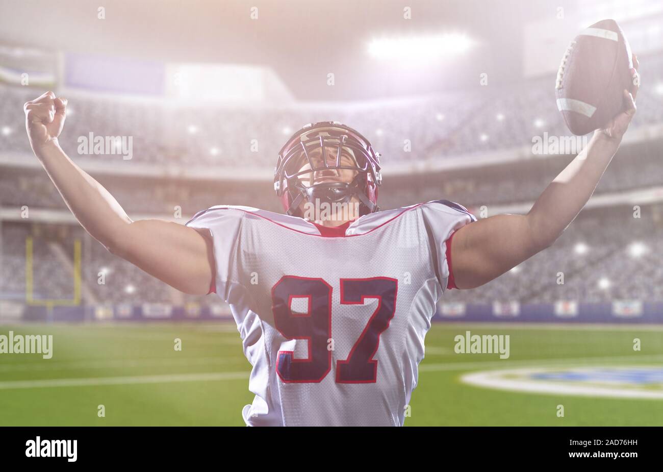 american football player celebrating after scoring a touchdown Stock ...