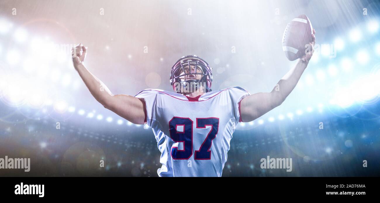 american football player celebrating after scoring a touchdown Stock ...
