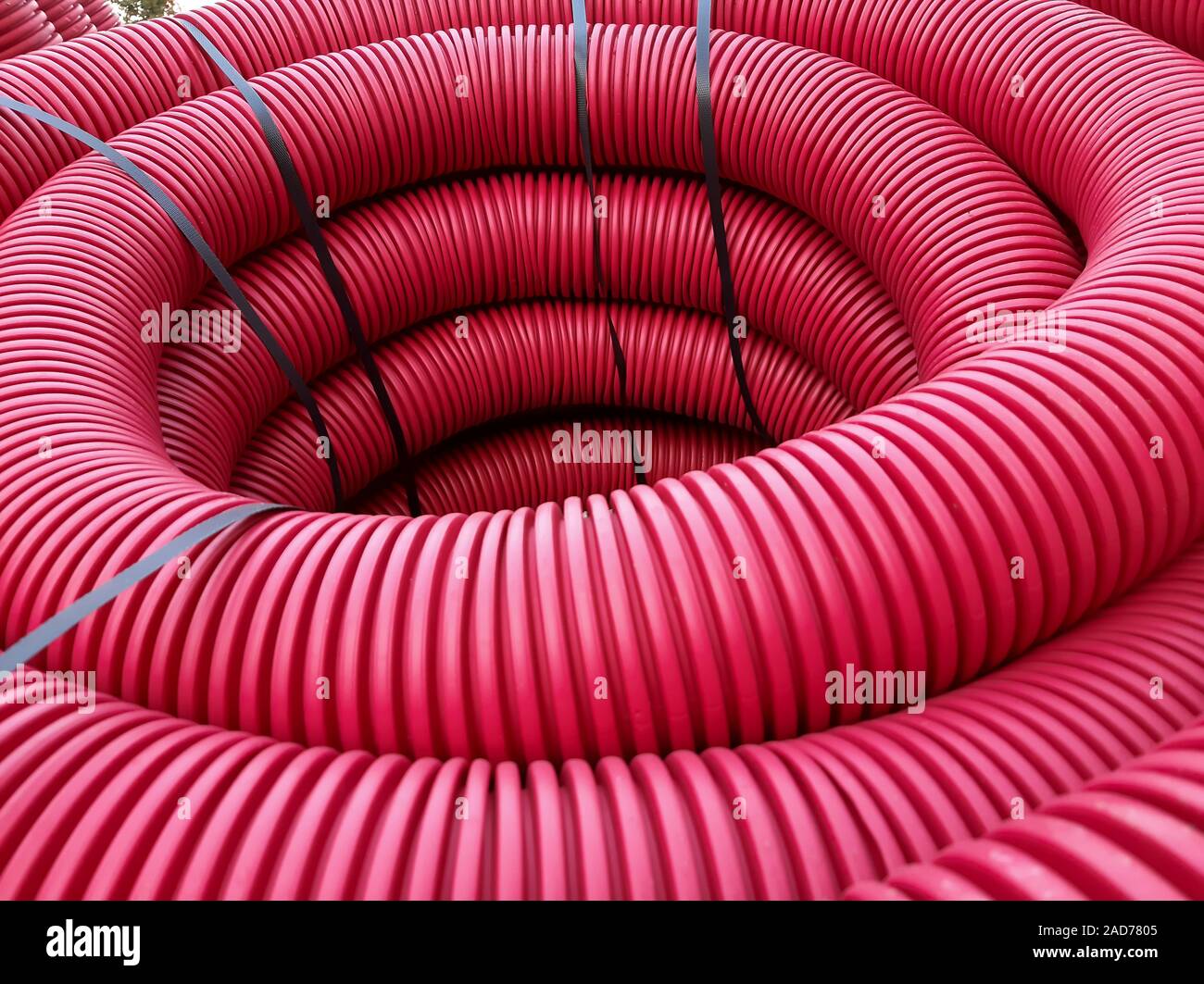 Bucharest, Romania - October 22, 2019: Red telecommunication corrugated ...