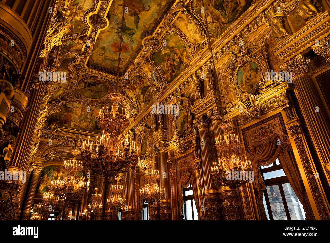 An interior view of Opera de Paris, Palais Garnier. It was built from ...