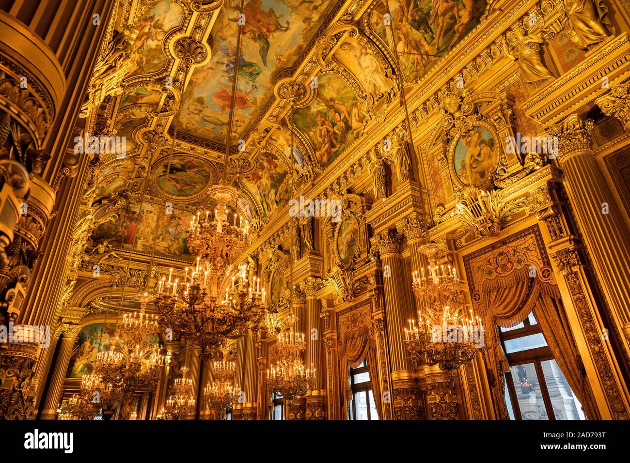 An interior view of Opera de Paris, Palais Garnier. It was built from ...