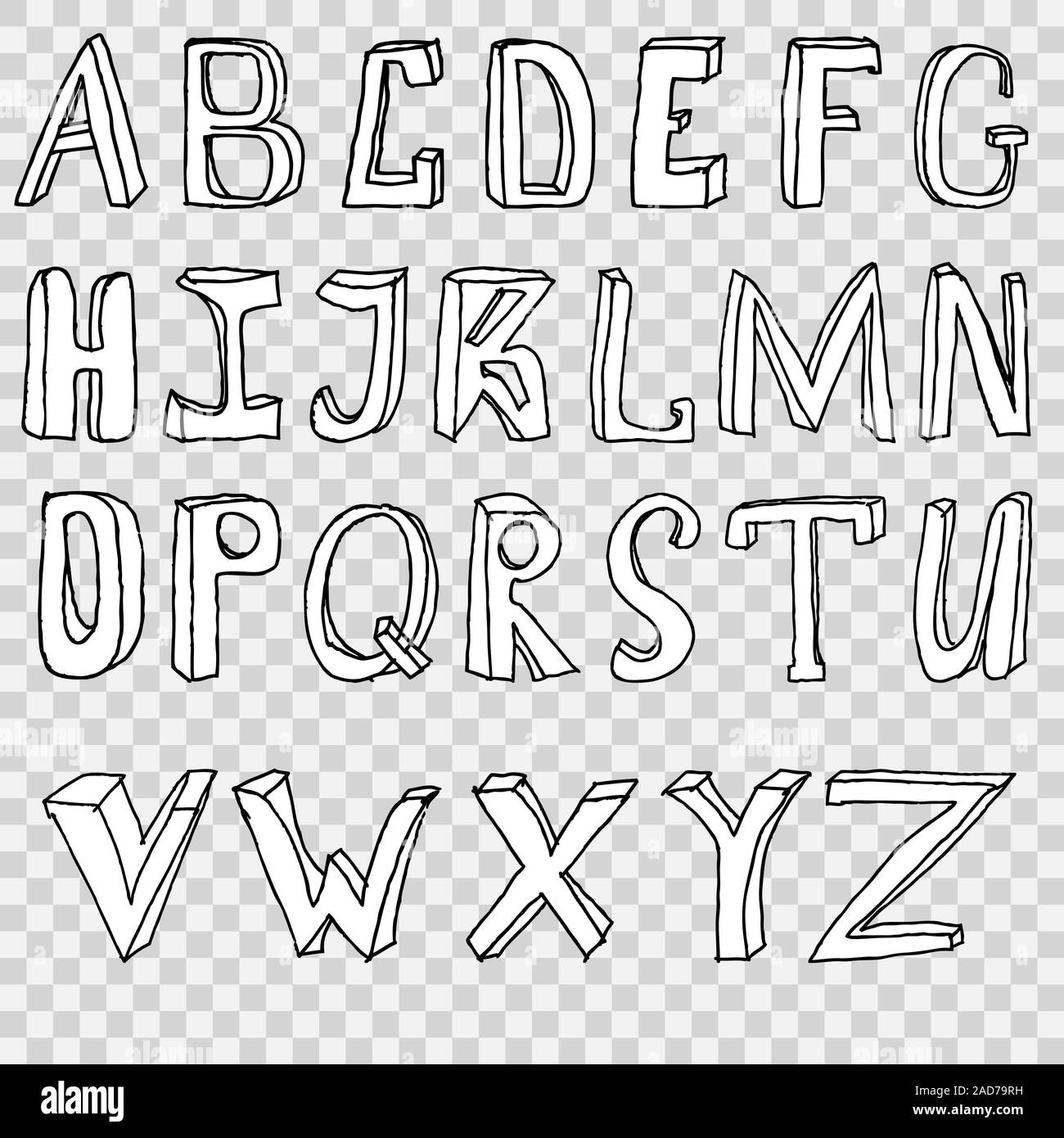 Hand drawing alphabet vector illustration set in black ink Stock Vector ...
