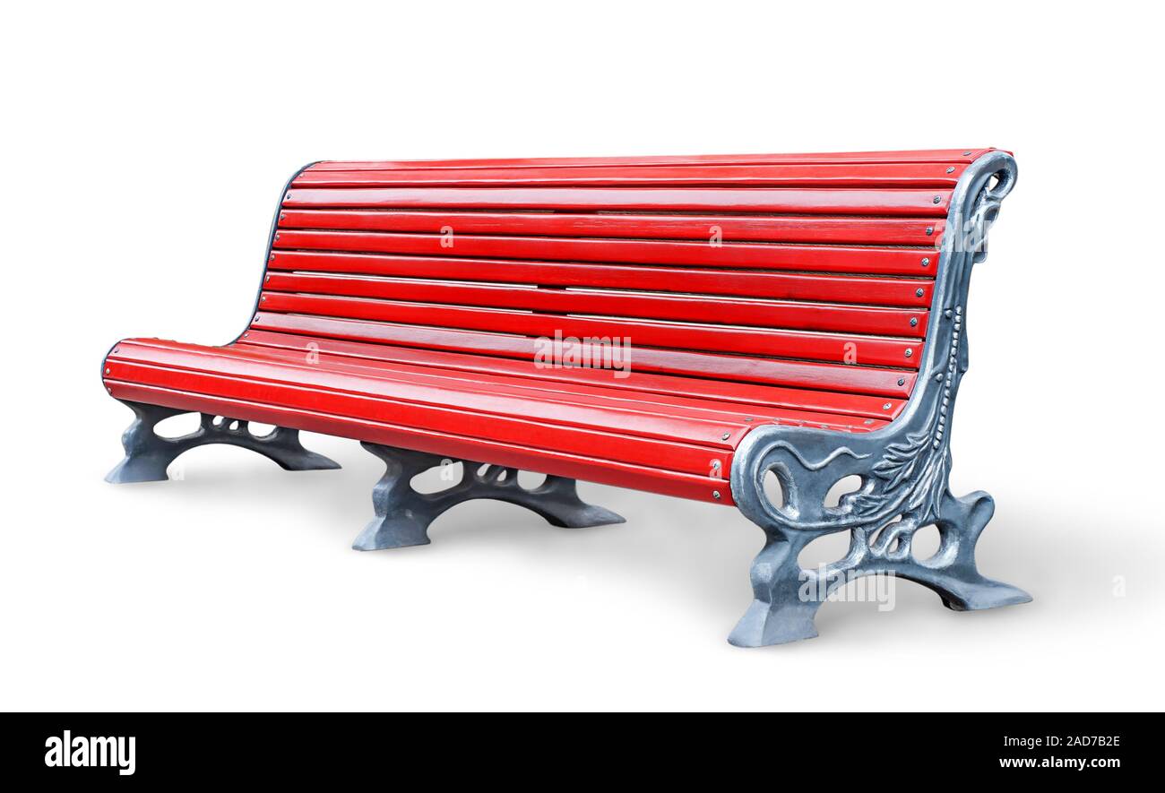Red park bench Stock Photo - Alamy