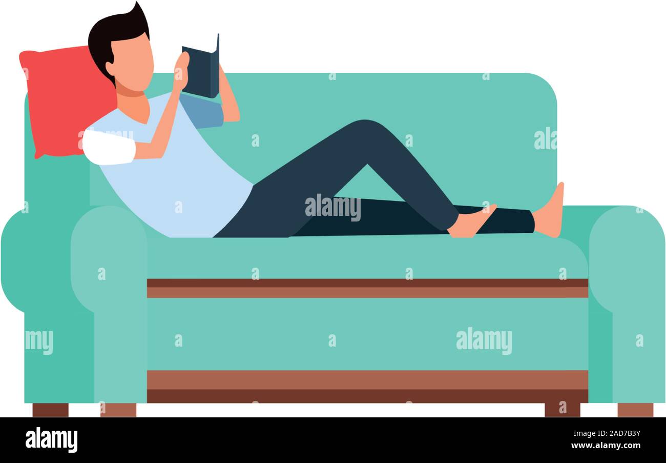 avatar lying man on couch reading a book Stock Vector Image & Art - Alamy