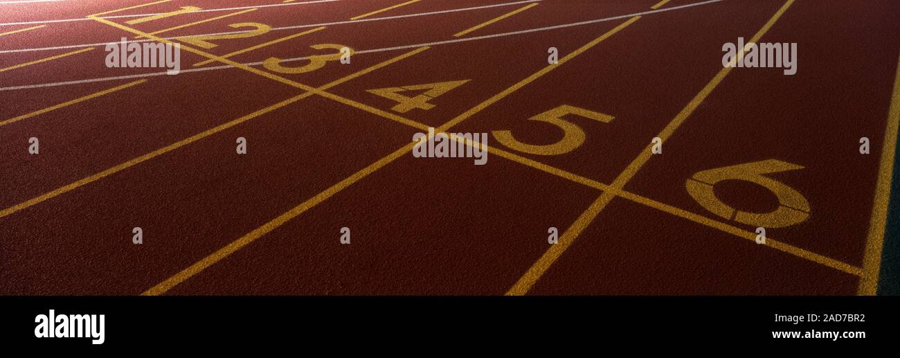 Sport photograph of running track starting line Stock Photo - Alamy