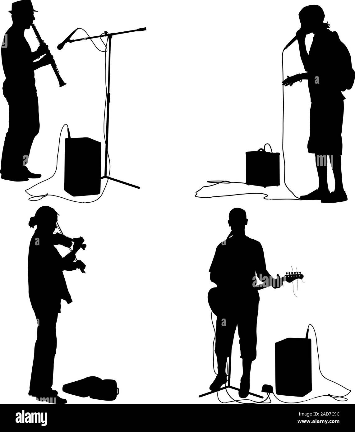 Set silhouettes musicians playing musical instruments. Vector ...