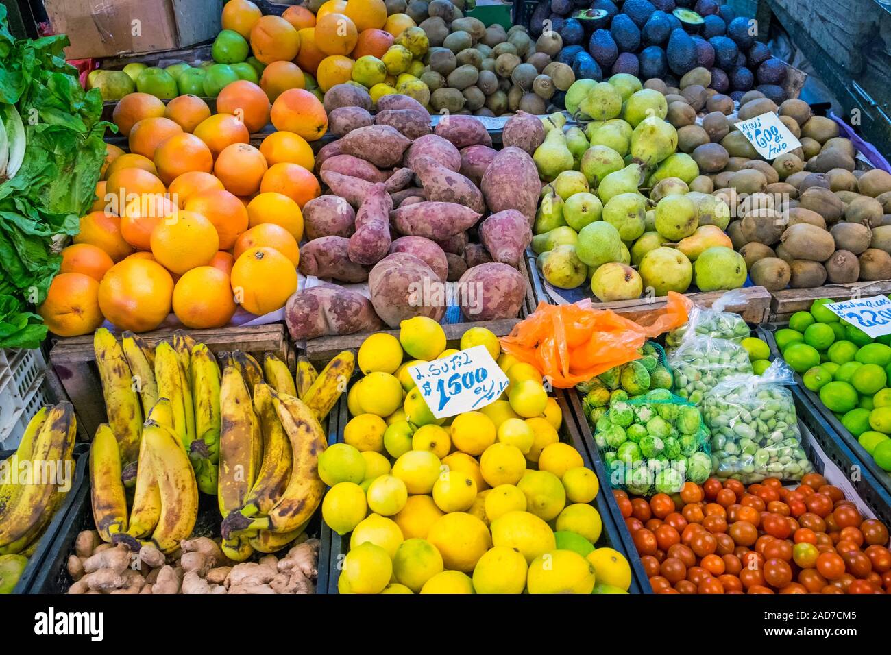 Fruits and vegetables for sale at a market in Valparaiso, Chile Stock ...