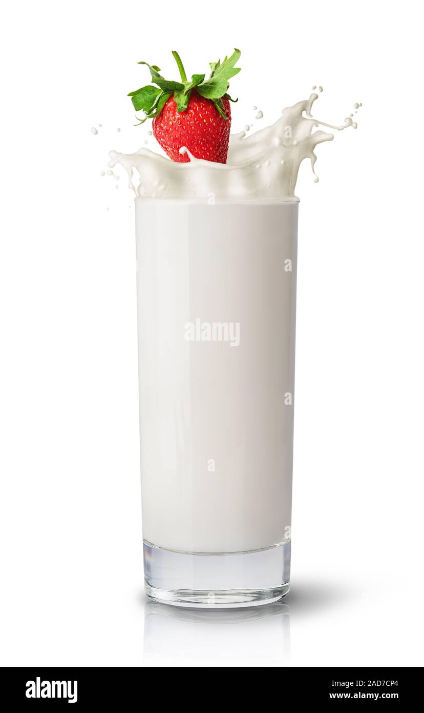 Strawberry falling into milk hi-res stock photography and images - Alamy