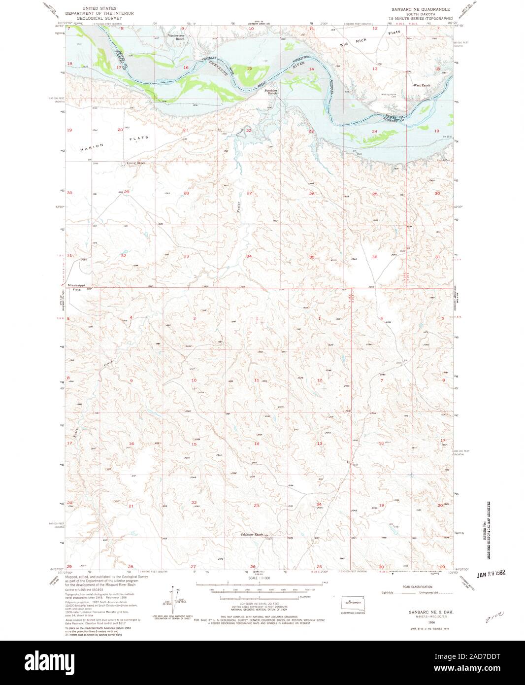 USGS TOPO Map South Dakota SD Sansarc NE 344183 1956 24000 Restoration ...