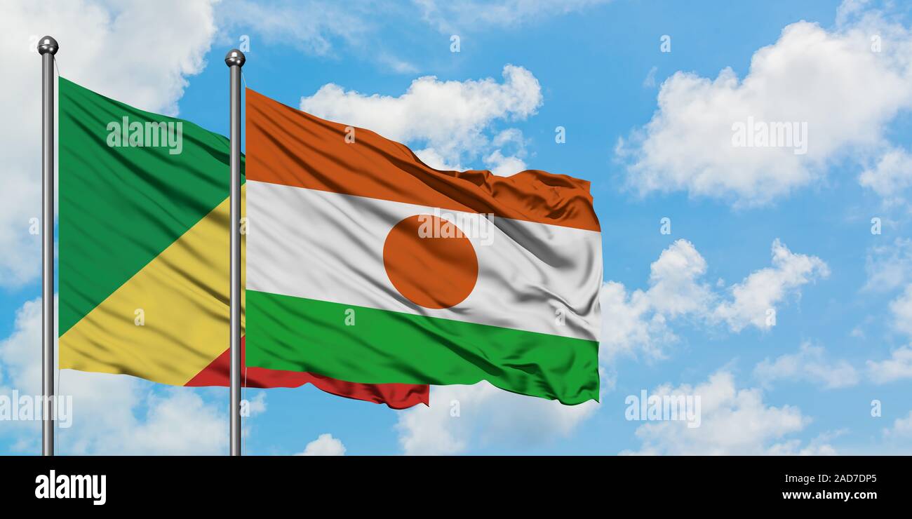 Republic Of The Congo and Niger flag waving in the wind against white ...