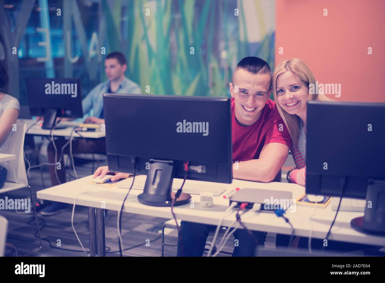 technology students group in computer lab school classroom Stock Photo ...