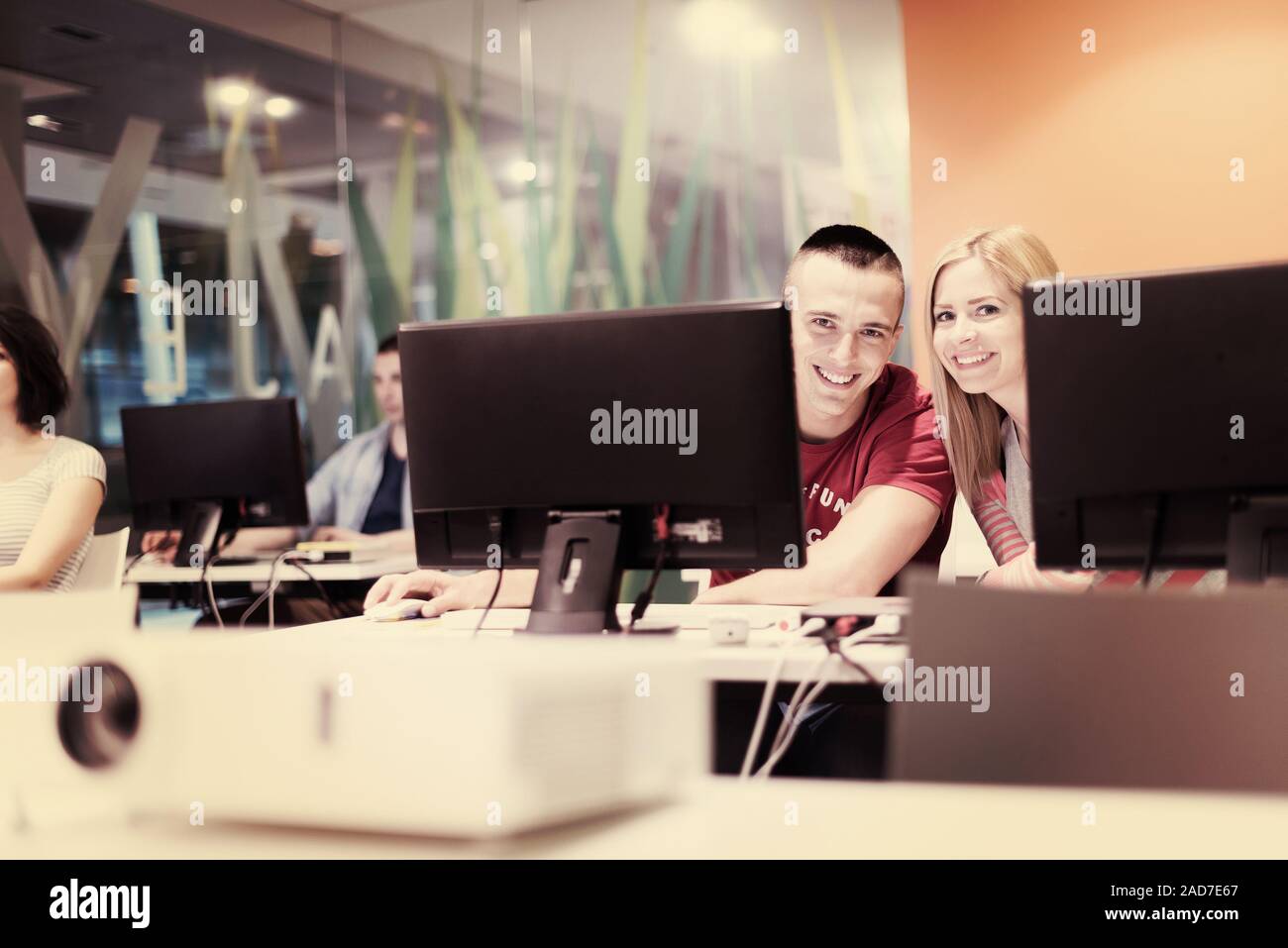 technology students group in computer lab school classroom Stock Photo ...