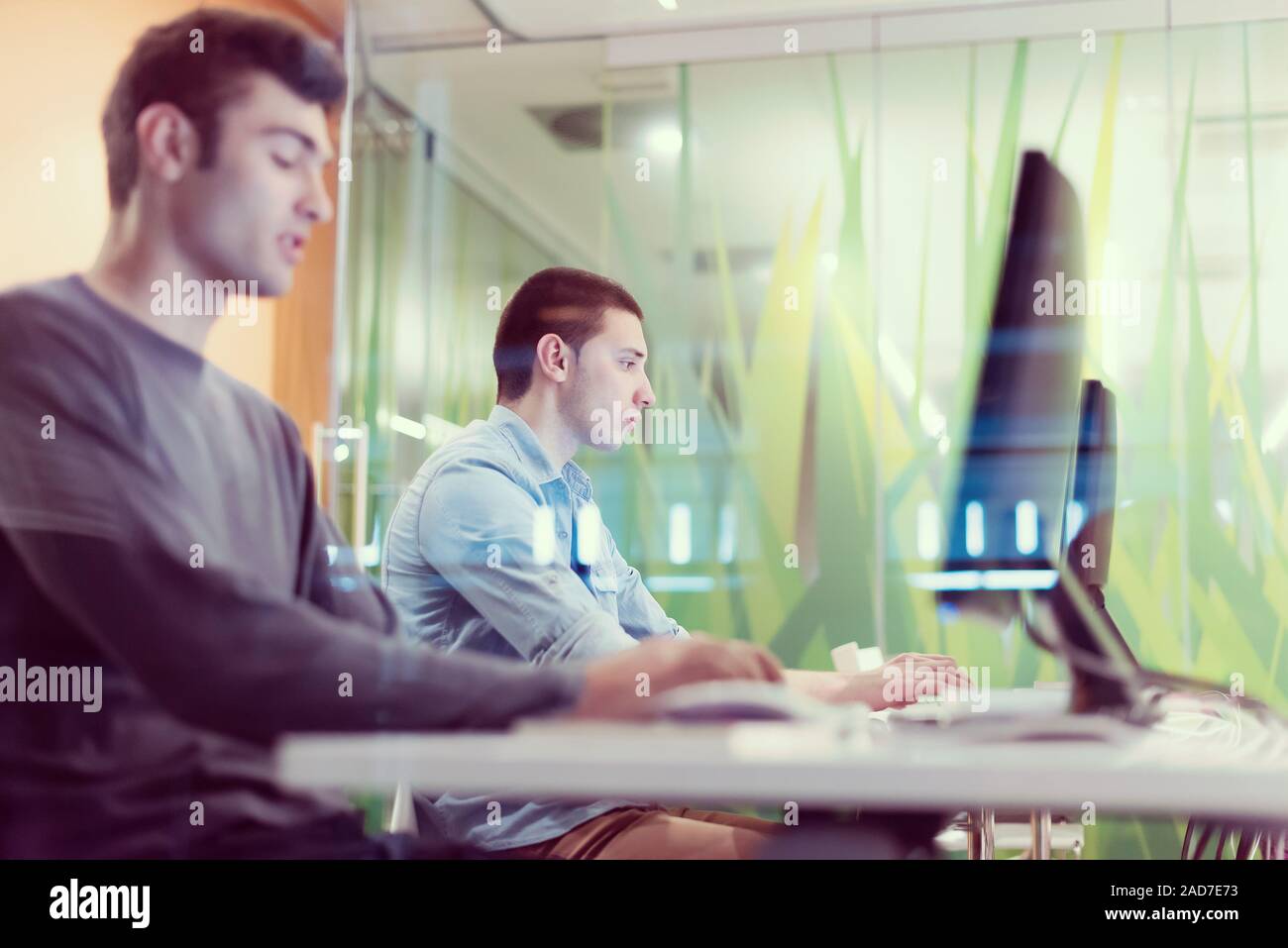 technology students group working in computer lab school classroom ...