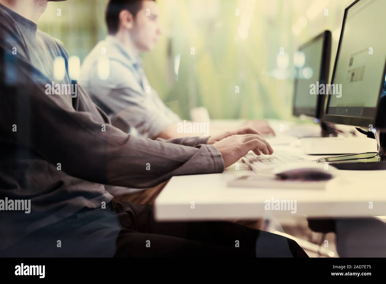 technology students group working in computer lab school classroom ...