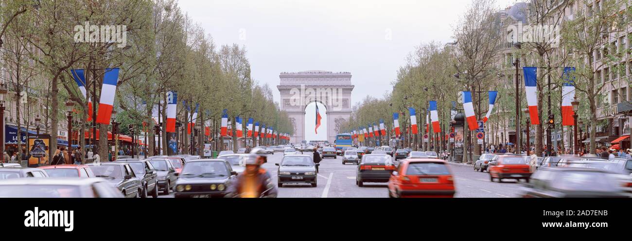Traffic on a road, Arc De Triomphe, Champs Elysees, Paris, France Stock ...