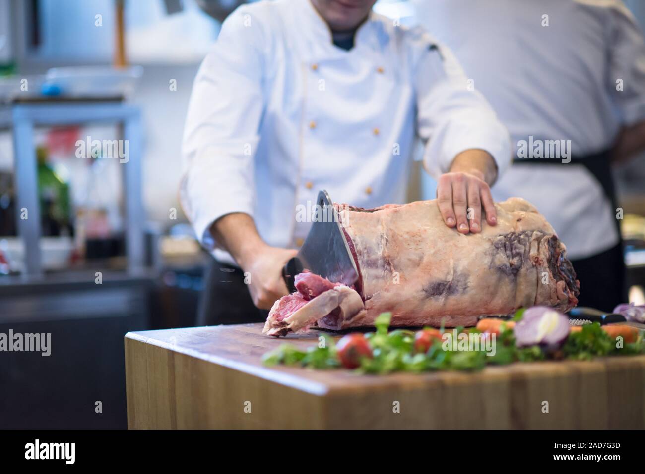 chef cutting big piece of beef Stock Photo - Alamy