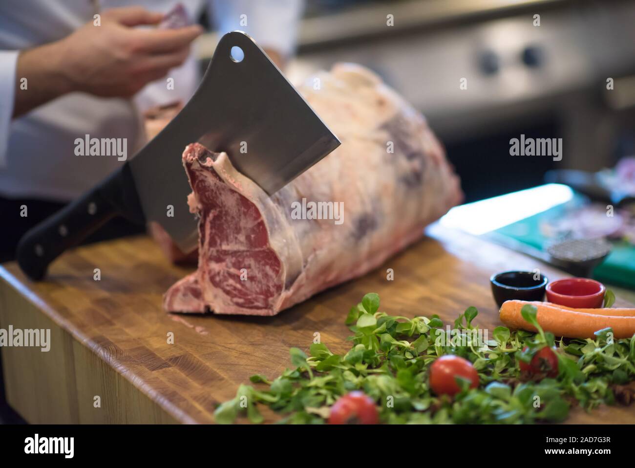 chef cutting big piece of beef Stock Photo - Alamy