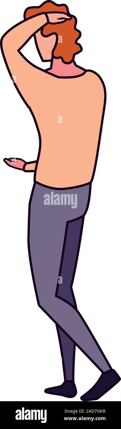 young man of back position on white background vector illustration ...