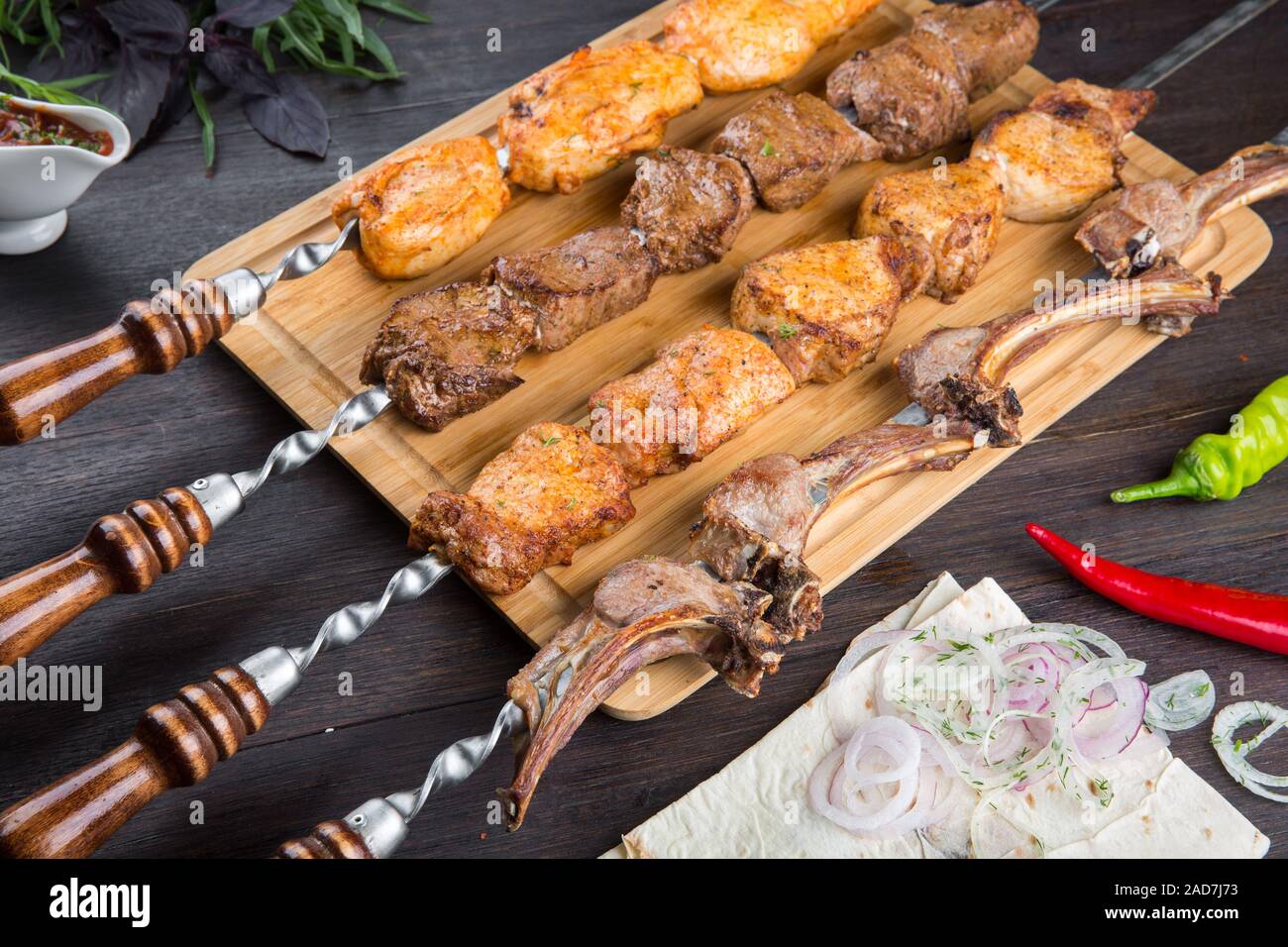 Bbq picnic kebabs meat hi-res stock photography and images - Alamy
