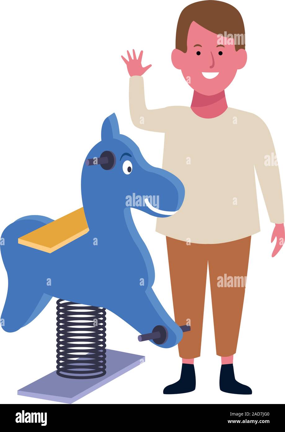 happy boy and spring swing horse icon Stock Vector Image & Art - Alamy