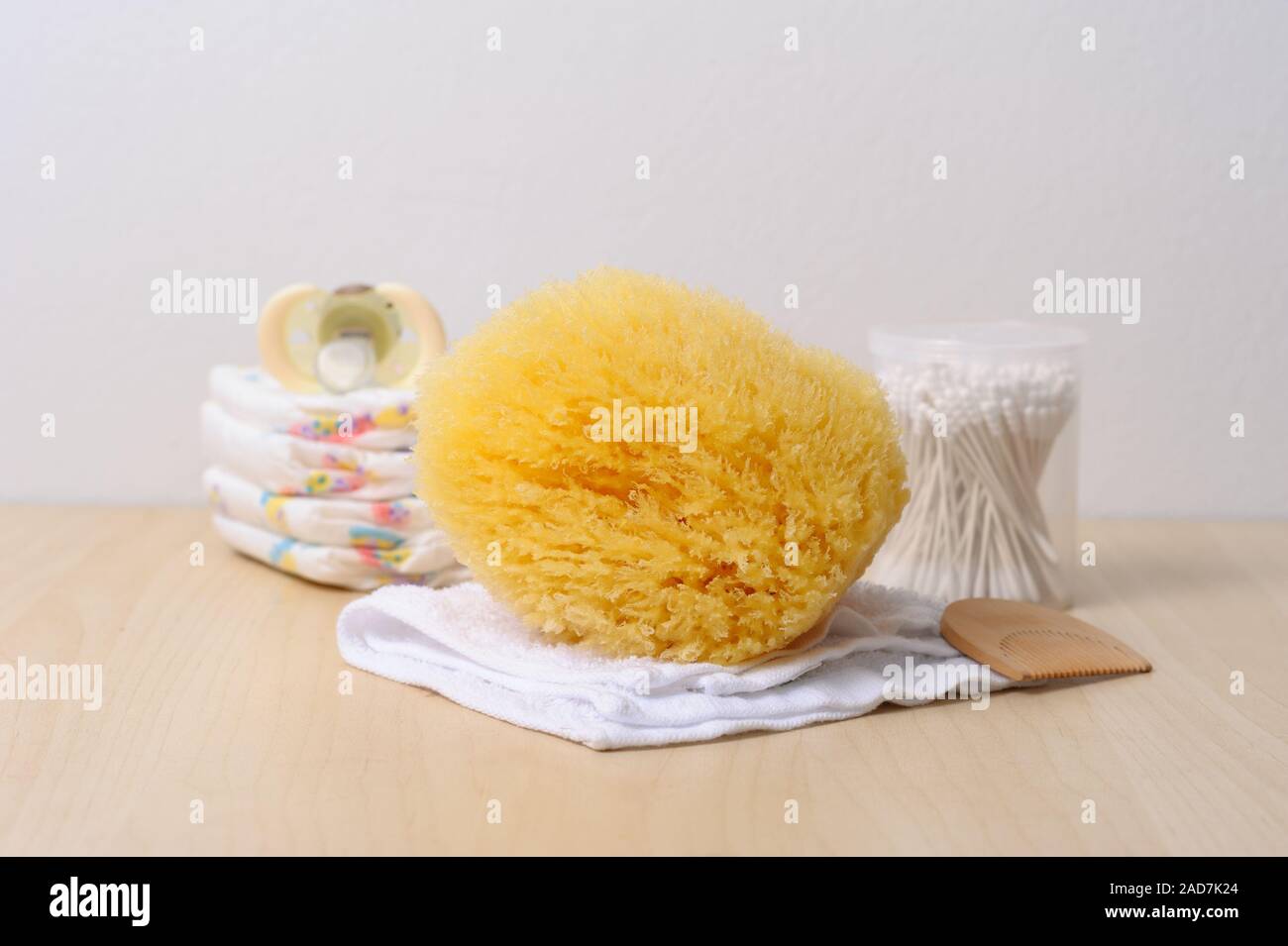 baby bathing concept, closeup at natural sea sponge (bath sponge Stock ...