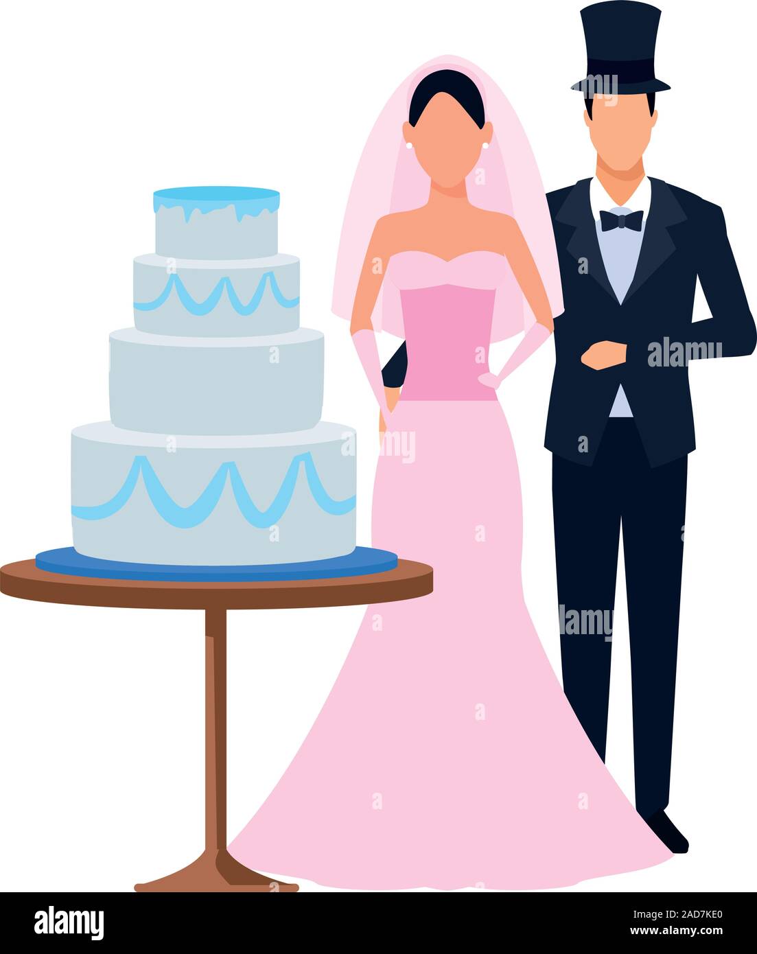 avatar married couple standing around the wedding cake icon Stock ...