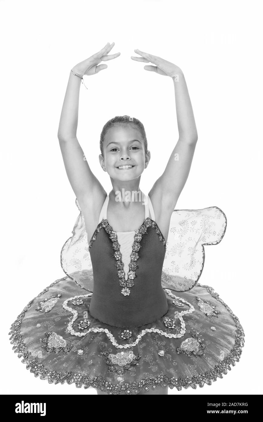 Small ballerina. Talented ballet dancer. Kid dress ballet skirt white ...