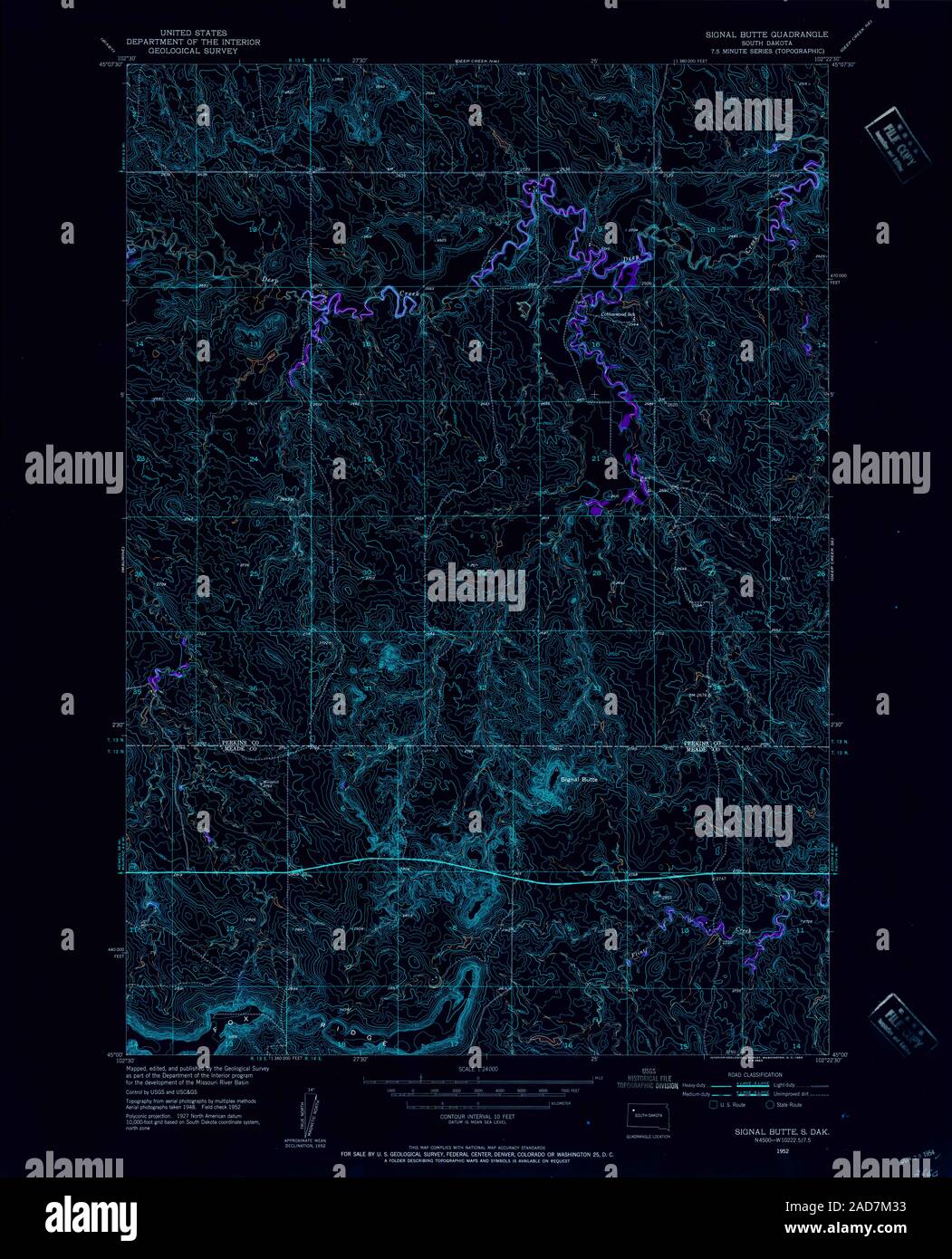 USGS TOPO Map South Dakota SD Signal Butte 344230 1952 24000 Inverted ...