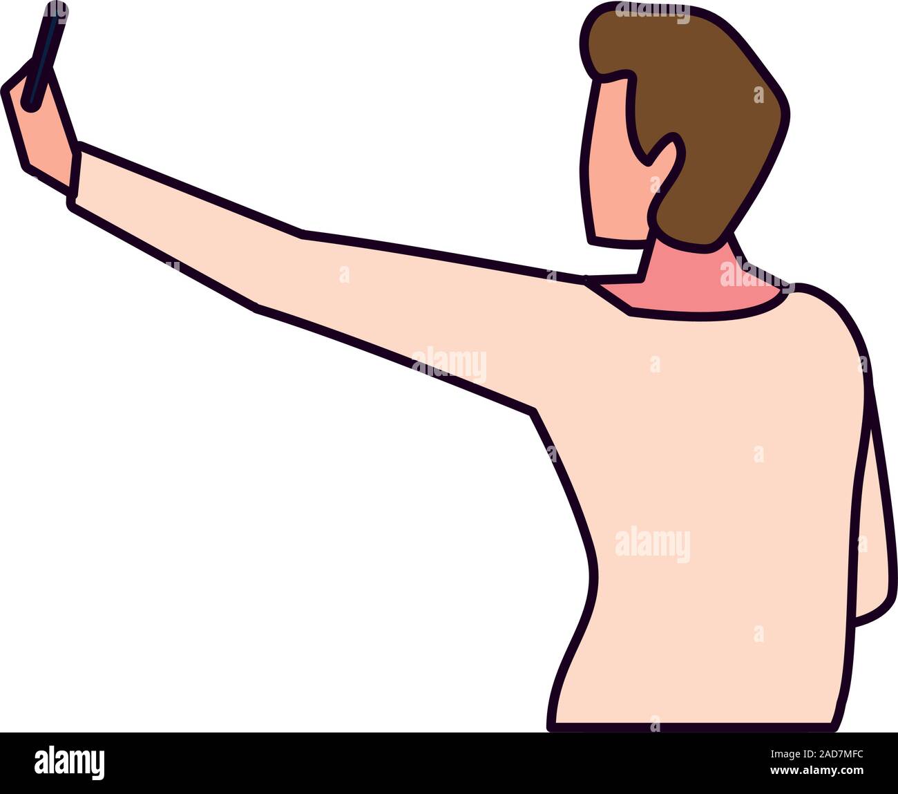 young man of back position on white background vector illustration ...