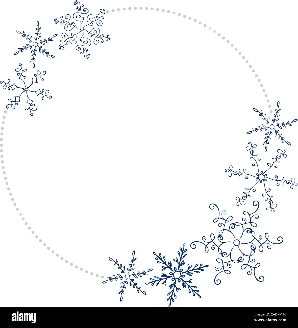 Wreath vector Christmas frame with snowflakes and dots with place for ...