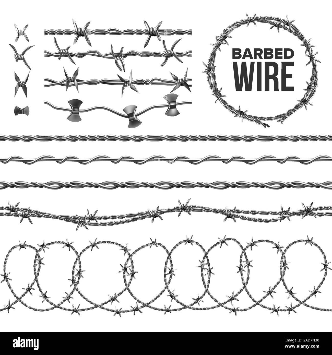 Barb Wire Collection With Razor Detail Set Vector Stock Vector Image ...