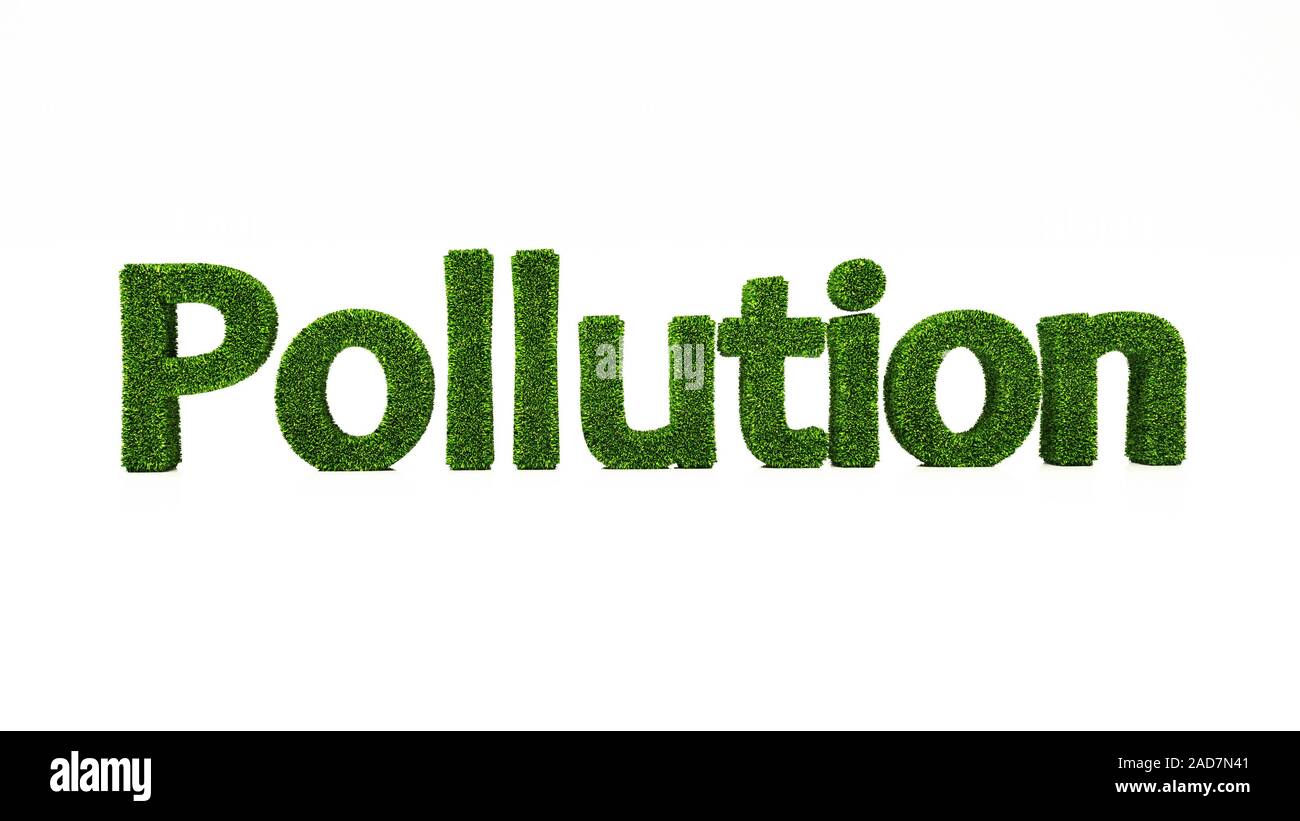 3D word POLLUTION made of green grass on white background, save the ...