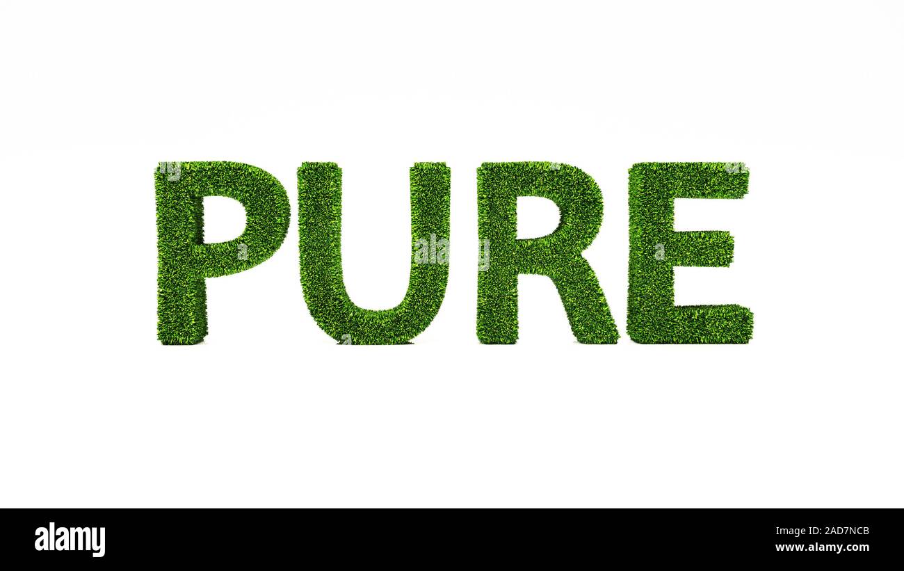 3D word PURE made of green grass on white background, save the earth ...
