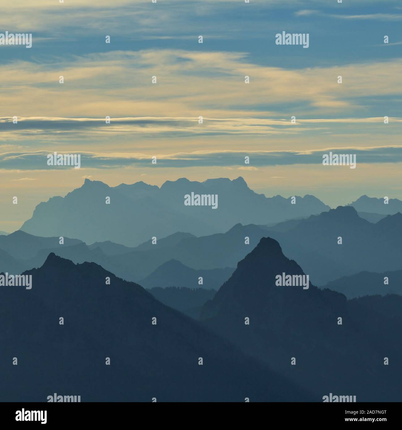 Picturesque morning scene in the Swiss Alps. View from Mount Rigi ...