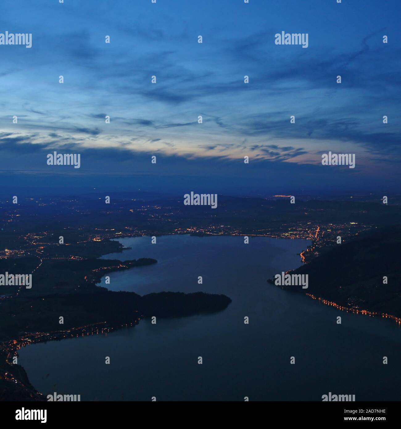 Lake Zugersee by night, view from Mount Rigi Stock Photo - Alamy