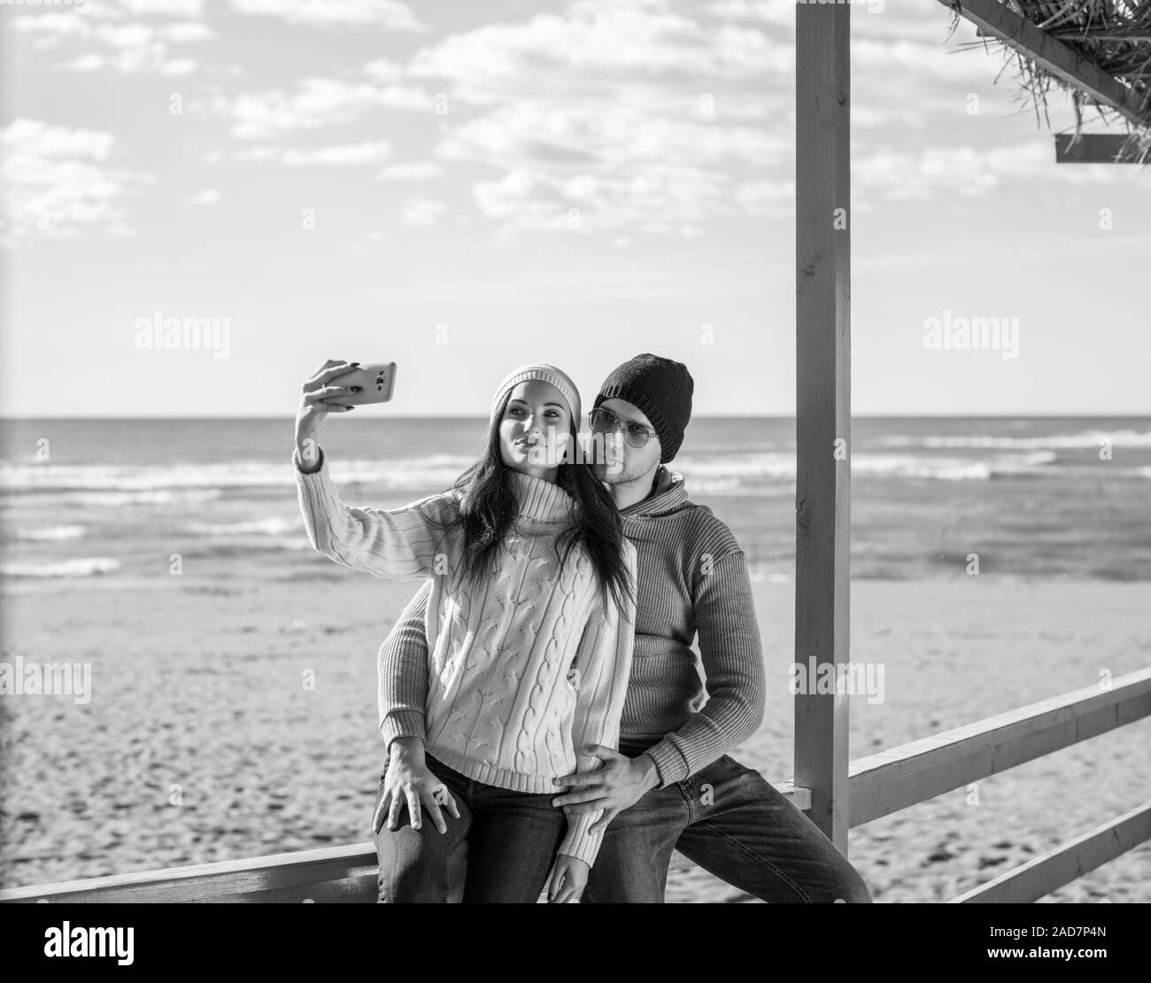 Couple in coats Black and White Stock Photos & Images - Alamy