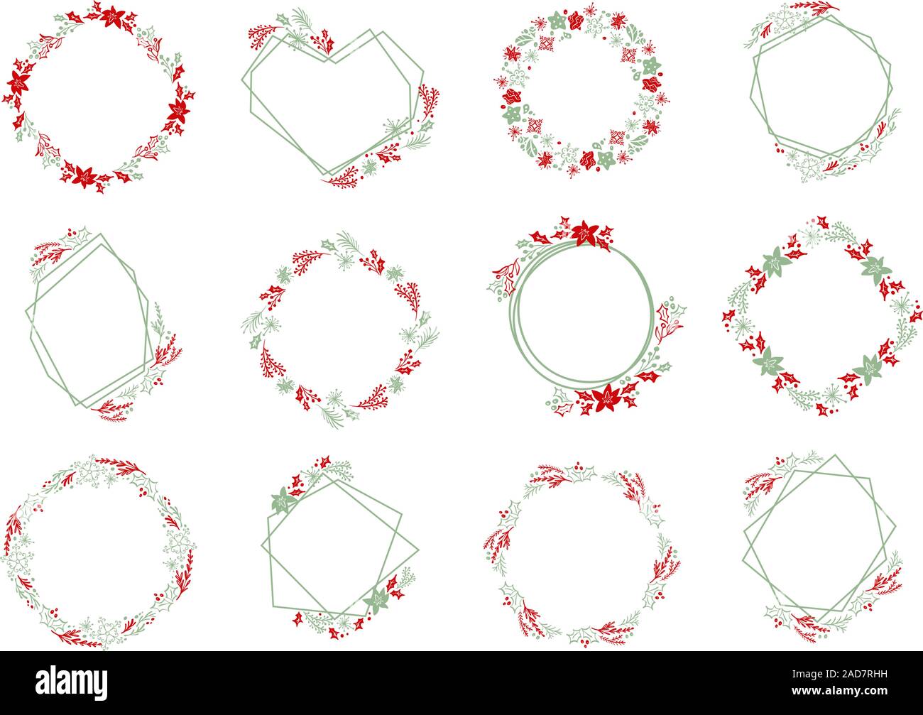 Set of Christmas flower frames. Vector wreath border with place for ...