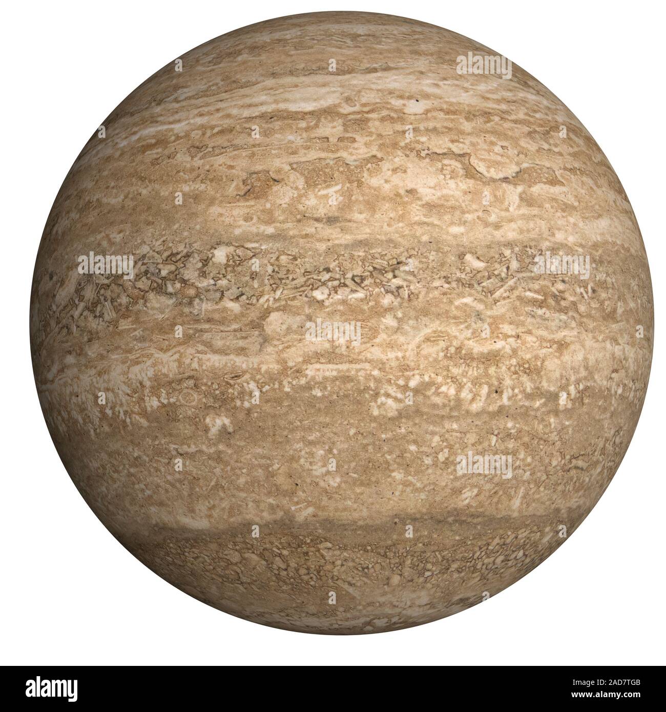 Brown mystical dead planet with craters isolated on white background ...