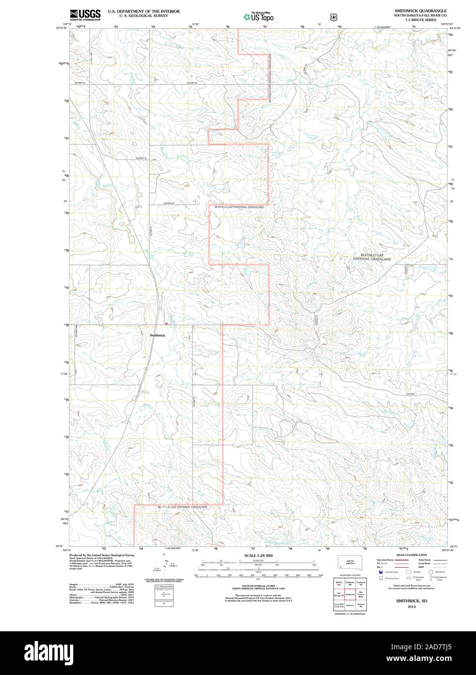 USGS TOPO Map South Dakota SD Smithwick 20120607 TM Restoration Stock ...