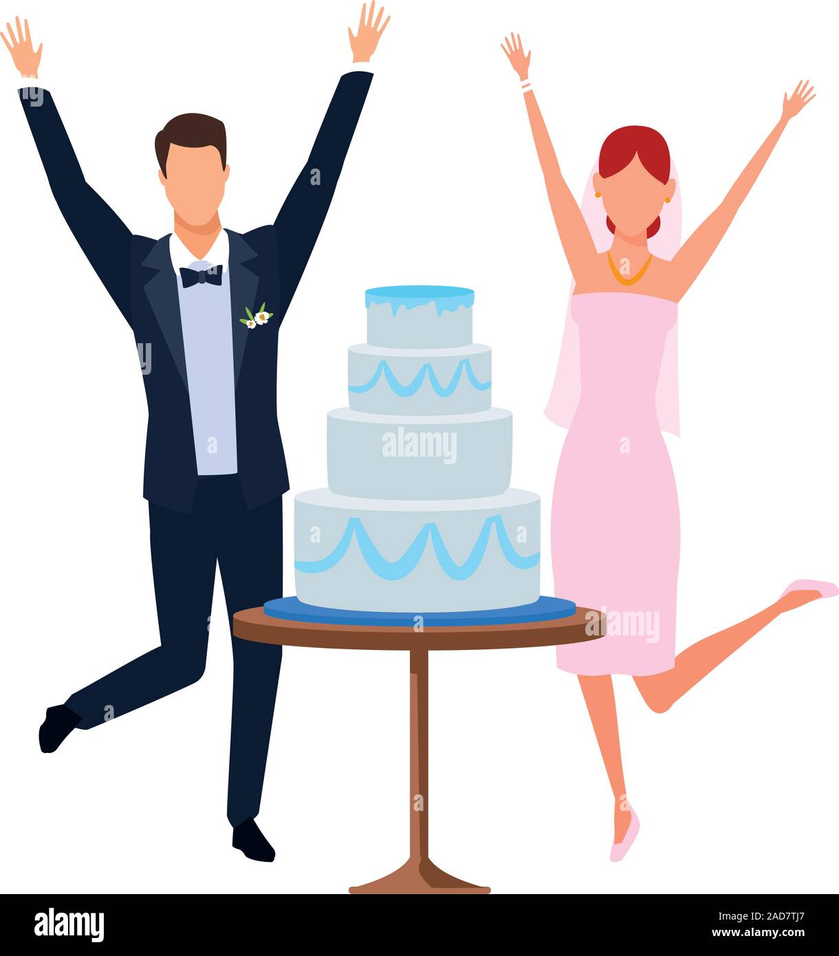 avatar excited groom and bride around the wedding cake Stock Vector ...