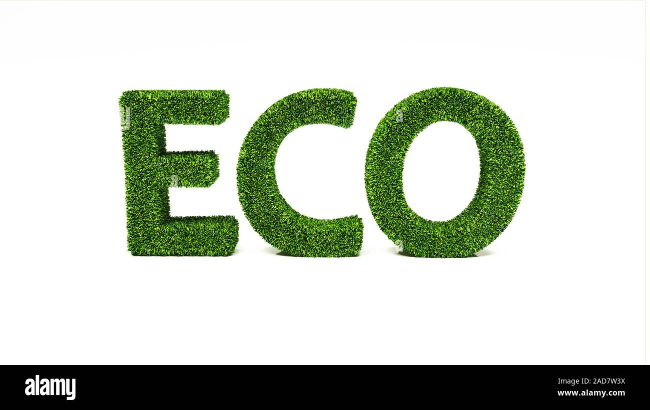 3D word ECO made of green grass on white background, save the earth ...