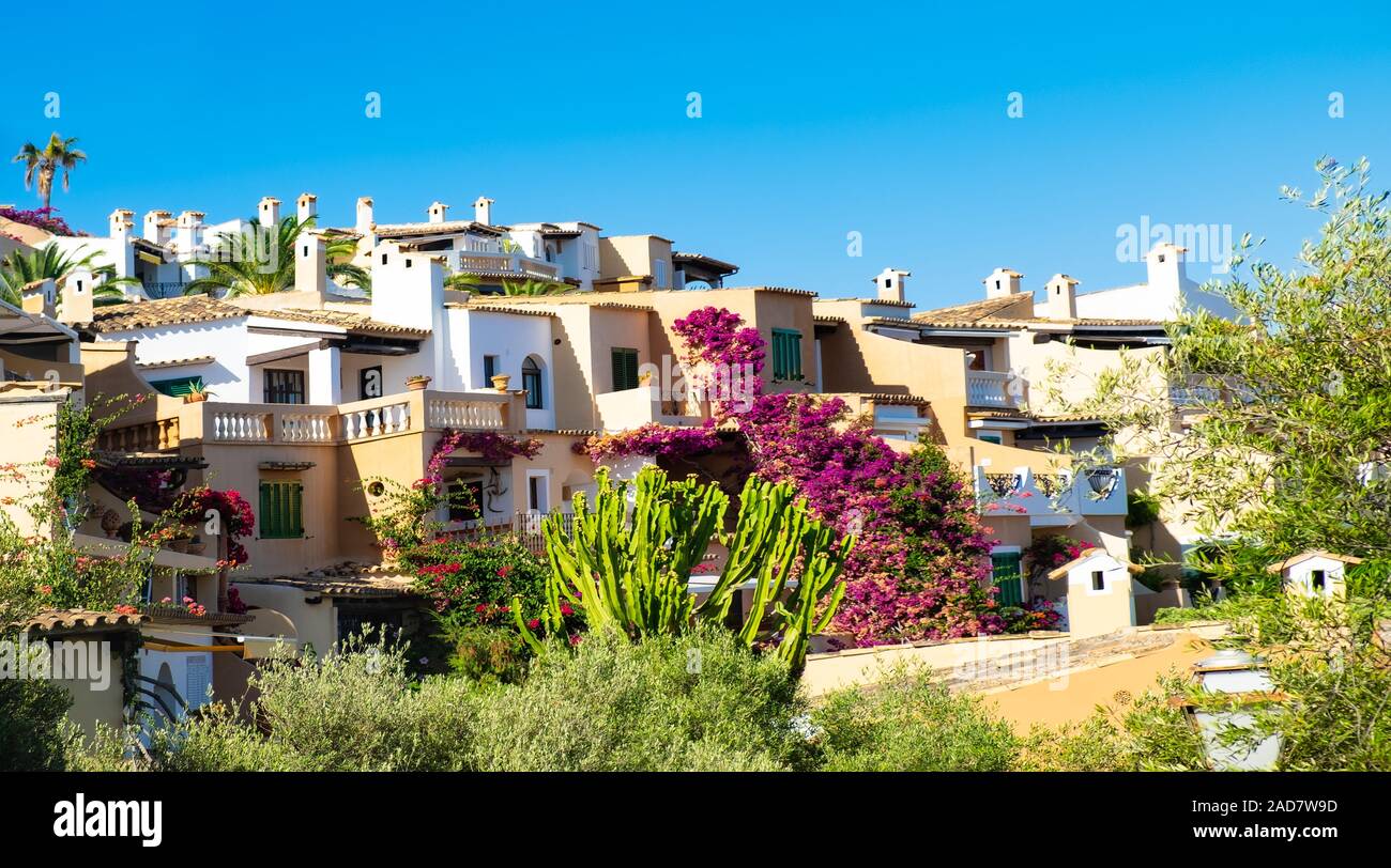 Mediterranean architecture at the idyllic small town of Cala Fornells ...