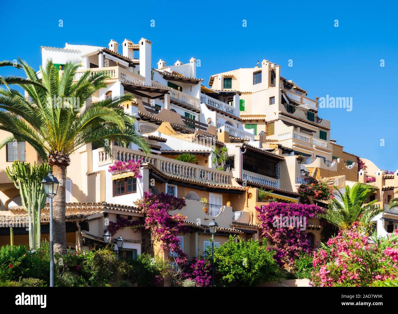 Mediterranean architecture at the idyllic small town of Cala Fornells ...